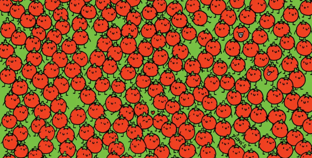In this optical illusion, apples are concealed among tomatoes and can ...